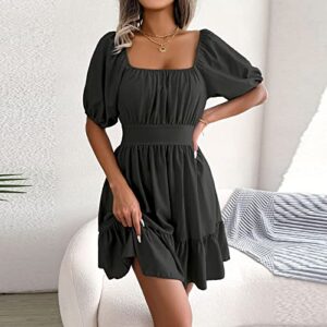 Cocktail Dresses, Party Dresses for Women Cute Summer Dresses Women's Tulle Dress Women's Fashion Spring/Summer Casual Square Neck, Backless Lace-Up with Flounces Clothes 2023 (M, Black)