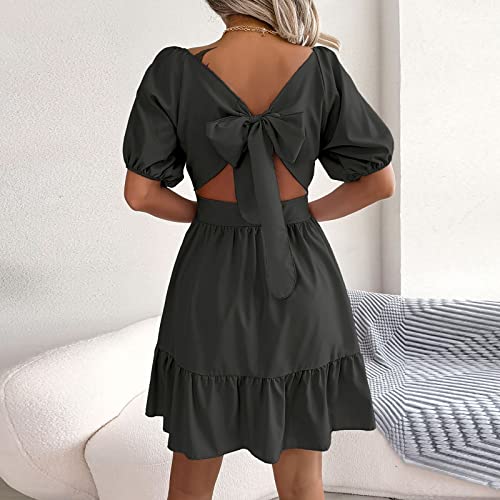 Cocktail Dresses, Party Dresses for Women Cute Summer Dresses Women's Tulle Dress Women's Fashion Spring/Summer Casual Square Neck, Backless Lace-Up with Flounces Clothes 2023 (M, Black)