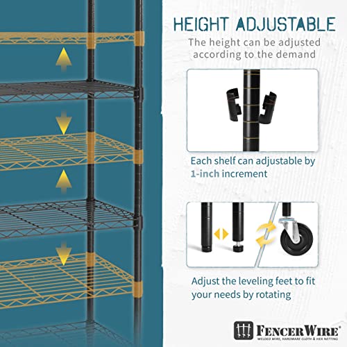 Fencer Wire NSF Commercial Heavy Duty Wire Shelving w/Wheels, Leveling Feet & Liners, Kitchen Storage Shelf, Garage Shelving Storage, Utility Wire Rack Storage Shelves, w/Liner, 48 x 18 x 76 4-Tier