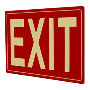 lfi lights | red aluminum photoluminescent 'exit' sign | full 3m self-adhesive back | glow in the dark egress sign | ptm-ex-al