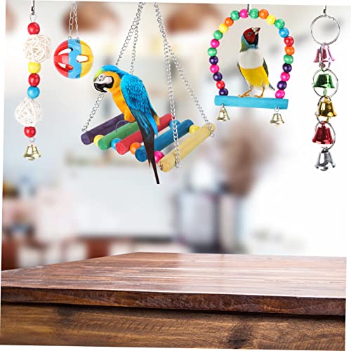 5pcs Set Toy Supplies Cockatiels Cage Drawbridge Playthings Bell Pet Birds Stand Kit Interesting and Parrot Hanging Bridge Perch Suspension Ball Toys Funny Parakeets Swing for