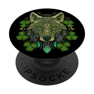 wolf face head mandala irish shamrock clover st patricks popsockets swappable popgrip