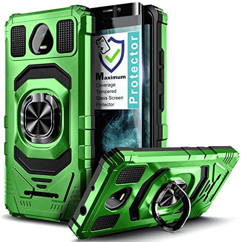 WDHD Compatible with Schok Volt Case SV55 SV55216 with Tempered Glass Screen Protector (Maximum Coverage), Full-Body Protective [Military-Grade], Magnetic Car Ring Holder Cover Case (Green)