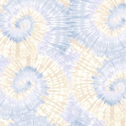 Texco Inc Tie Dye Ombre Pattern Printed Poly Rayon Spandex French Terry DIY Stretch Fabric, Blue Peach 2 Yards