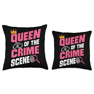 Crime scene Investigation Forensic scientist Queen of Crime Scene Forensic Science Evidence Technician Throw Pillow, 18x18, Multicolor