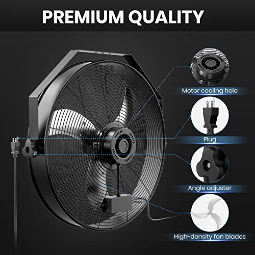 InfiniPower 18 Inch High Velocity Wall Mount Fan with Rack, 3 Speed Industrial/Commercial Metal Ventilation Fan