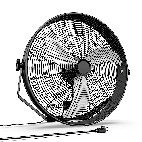 Simple Deluxe 18 Inch High Velocity Wall Mount Fan with Rack, 3 Speed Industrial/Commercial Metal Ventilation Fan, Black