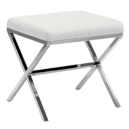 Duhome Vanity Stool,Modern PU Leather Ottoman Stool Chair for Vanity,Vanity Bench with Metal X Legs, Rectangle Makeup Stool Padded Foot Rest Stool for Makeup Room, Living Room, Bathroom,White