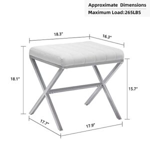 Duhome Vanity Stool,Modern PU Leather Ottoman Stool Chair for Vanity,Vanity Bench with Metal X Legs, Rectangle Makeup Stool Padded Foot Rest Stool for Makeup Room, Living Room, Bathroom,White