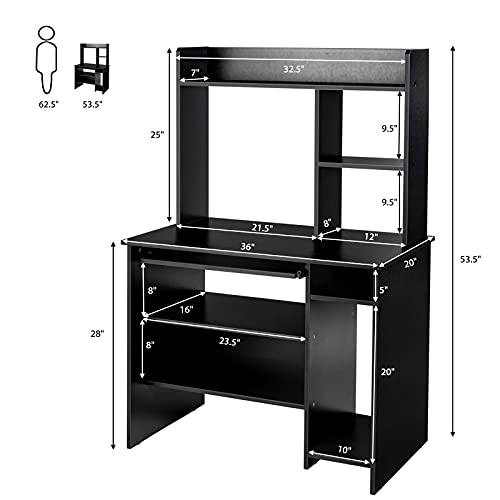 IFANNY Computer Desk with Hutch, Wood Office Desk with Keyboard Tray, Storage Shelves and CPU Stand, Work Desk for Home Office, Corner Writing Desk for Small Spaces