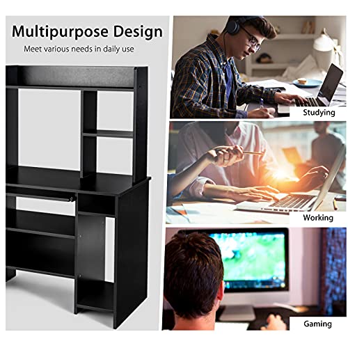 IFANNY Computer Desk with Hutch, Wood Office Desk with Keyboard Tray, Storage Shelves and CPU Stand, Work Desk for Home Office, Corner Writing Desk for Small Spaces