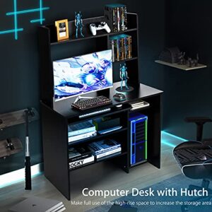 IFANNY Computer Desk with Hutch, Wood Office Desk with Keyboard Tray, Storage Shelves and CPU Stand, Work Desk for Home Office, Corner Writing Desk for Small Spaces