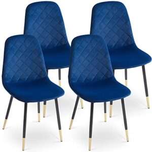 HomSof Set of 4 Velvet Tufted Accent Gold Metal Legs, Modern Dining Chairs Living Room, C Blue