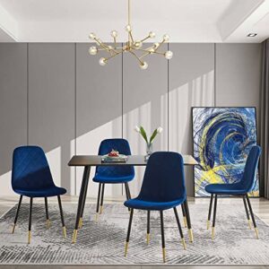 HomSof Set of 4 Velvet Tufted Accent Gold Metal Legs, Modern Dining Chairs Living Room, C Blue