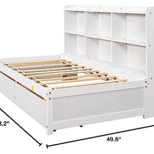 HomSof Twin Bed with Side Bookcase, Drawers,White