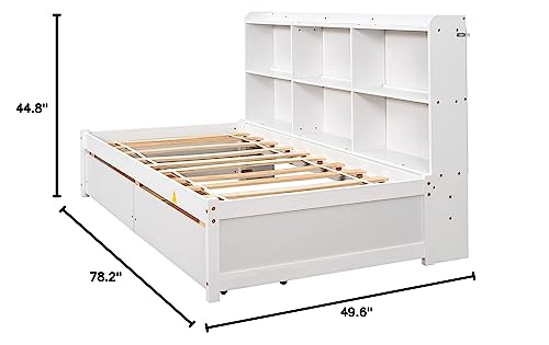 HomSof Twin Bed with Side Bookcase, Drawers,White