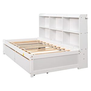 HomSof Twin Bed with Side Bookcase, Drawers,White