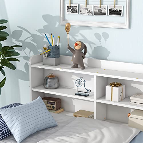 HomSof Twin Bed with Side Bookcase, Drawers,White