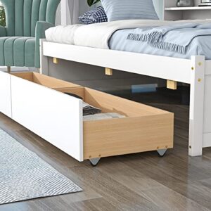 HomSof Twin Bed with Side Bookcase, Drawers,White