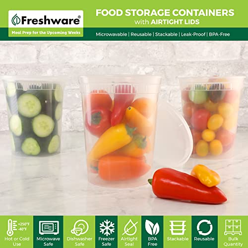 Freshware Food Storage Containers [240 Set] 32 oz Plastic Deli Containers with Lids, Slime, Soup, Meal Prep Containers | BPA Free | Stackable | Leakproof | Microwave/Dishwasher/Freezer Safe