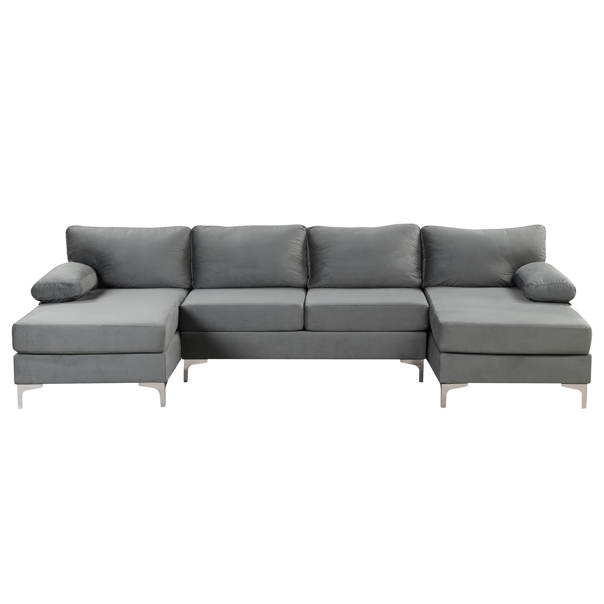 Casa Andrea Milano Modern Large Velvet Fabric U-Shape Sectional Sofa, Double Extra Wide Chaise Lounge Couch