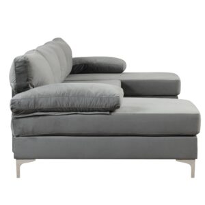 Casa Andrea Milano Modern Large Velvet Fabric U-Shape Sectional Sofa, Double Extra Wide Chaise Lounge Couch