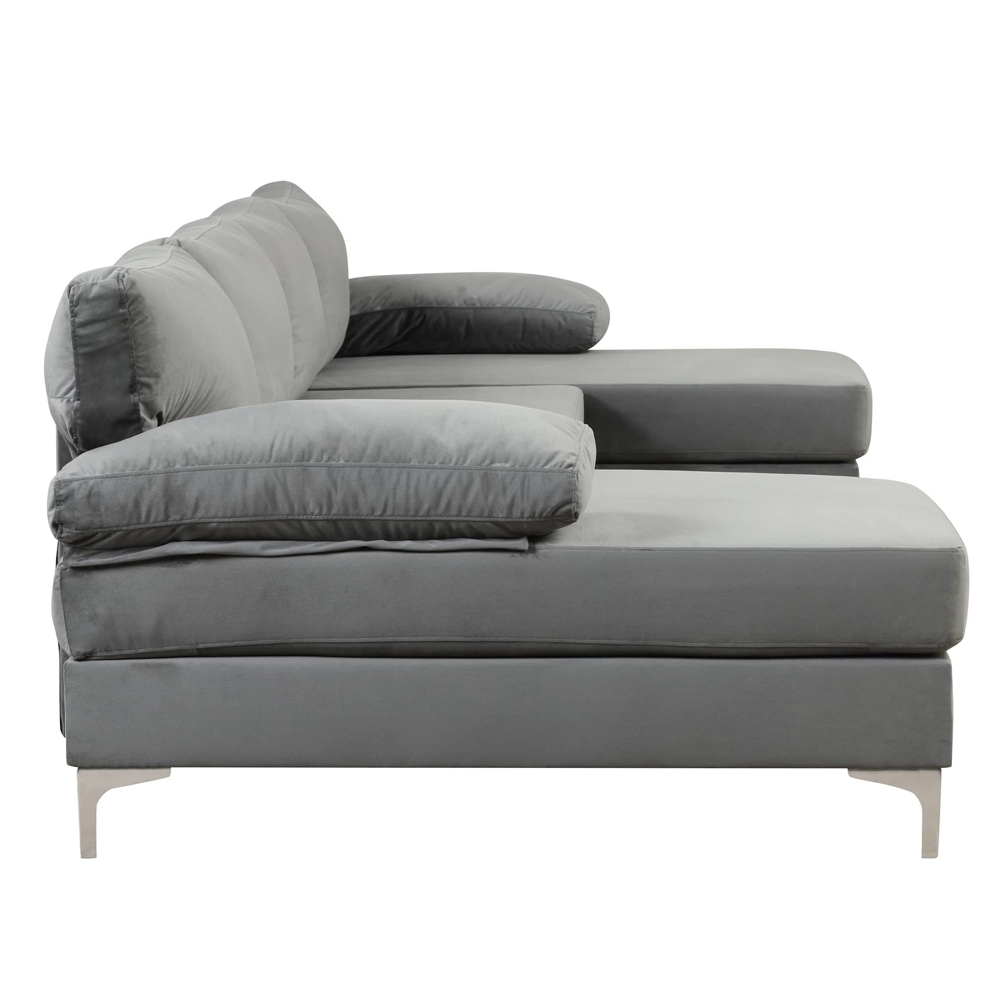 Casa Andrea Milano Modern Large Velvet Fabric U-Shape Sectional Sofa, Double Extra Wide Chaise Lounge Couch