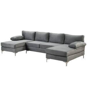 Casa Andrea Milano Modern Large Velvet Fabric U-Shape Sectional Sofa, Double Extra Wide Chaise Lounge Couch