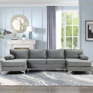 Casa Andrea Milano Modern Large Velvet Fabric U-Shape Sectional Sofa, Double Extra Wide Chaise Lounge Couch