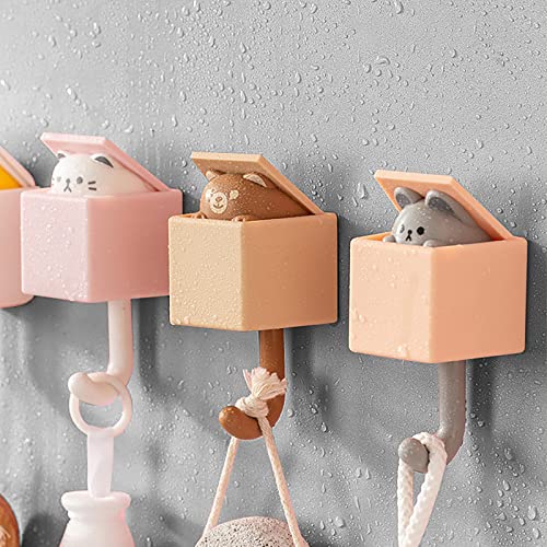 Asodomo 4 Pack Creative Cute Pet Hooks Adhesive Coat Hooks Utility Wall Hooks Decorative Cat Key Holder for Hanging Hat Towel Backpacks Key Scarf Bags