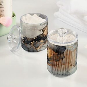 Nander 2Pack Qtip Holder Dispenser -Black Gold Marble Texture Clear Plastic Apothecary Jars Set - Restroom Bathroom Makeup Organizers Containers for Cotton Swab, Ball, Pads, Floss