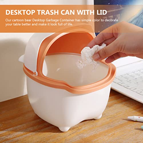 Hemoton Plastic Bins Plastic Bins Desk Trash Can Bear Shape Trash Can Wastebasket Desktop Trash Can with Lid Garbage Container Bin for Bathroom Kitchen Office Dorm Portable Desk Portable Desk