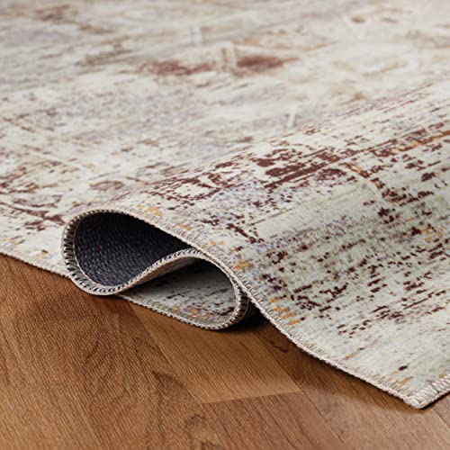 SUPERIOR Washable Indoor Runner Rug, Unique Home Floor Throw for Living Space, Dining Room, Office, Bedroom, Hallway, Entryway, Rustic Distressed Geometric Decor, Dove Collection, 6' x 9'