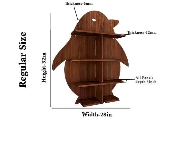 Tyagi-Export Penguin Shape Wood Wall Shelf/Book Shelf/Wall Storage Shelf Regular (28 inches x 32 inches) Handcrafted in India - for Living Room Bedroom Kitchen Bathroom Farmhouse