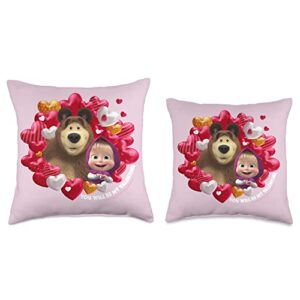 Masha and the Bear You Will be My Valentine, Masha and The Bear Throw Pillow, 16x16, Multicolor