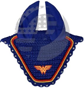 wonder woman super hero horse ear bonnet fly veil crochet equestrian bonnet full/cob/pony (cob)