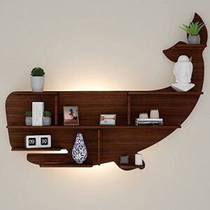 Tyagi-Export Whale Backlit Wood Wall Shelf/Book Shelf/Night Light, Walnut Finish Regular (32 inches x 25 inches) Handcrafted in India - for Living Room Bedroom Kitchen Bathroom Farmhouse