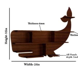 Tyagi-Export Whale Backlit Wood Wall Shelf/Book Shelf/Night Light, Walnut Finish Regular (32 inches x 25 inches) Handcrafted in India - for Living Room Bedroom Kitchen Bathroom Farmhouse