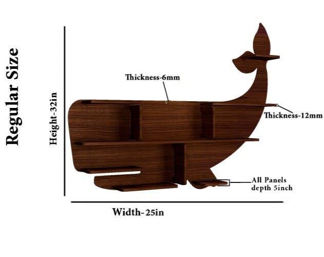 Tyagi-Export Whale Backlit Wood Wall Shelf/Book Shelf/Night Light, Walnut Finish Regular (32 inches x 25 inches) Handcrafted in India - for Living Room Bedroom Kitchen Bathroom Farmhouse