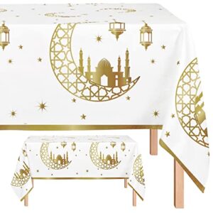 Oojami 3pk Ramadan Eid Mubarak Table Cover Includes 1 Crescent and Star Banner, Ideal for Ramadan and Eid (White)