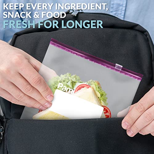 PAMI Food Storage Slider Gallon Bags [40 Pieces] - Leakproof Freshness-Lock Bags With Expandable Bottom- Food-Safe Slider Zipper Bags With Write On Label- Thick & Reusable Sandwich Bags