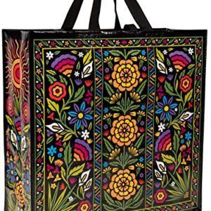 Blue Q Shopper - Flower Fest. Reusable grocery bag, sturdy, easy-to-clean, 15" h x 16" w x 6" d. Made from 95% recycled material.