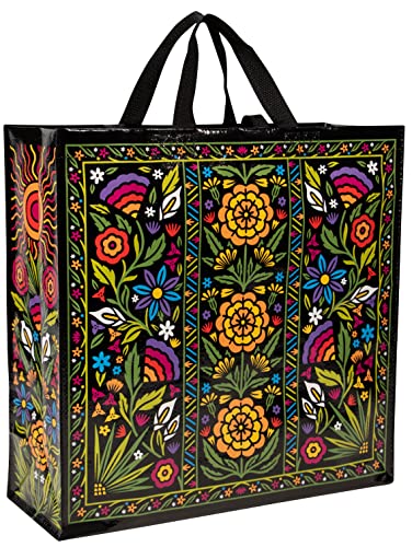 Blue Q Shopper - Flower Fest. Reusable grocery bag, sturdy, easy-to-clean, 15" h x 16" w x 6" d. Made from 95% recycled material.