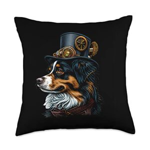 australian shepherd gifts for dog mom gothic steampunk aussie mini australian shepherd throw pillow, 18x18, multicolor