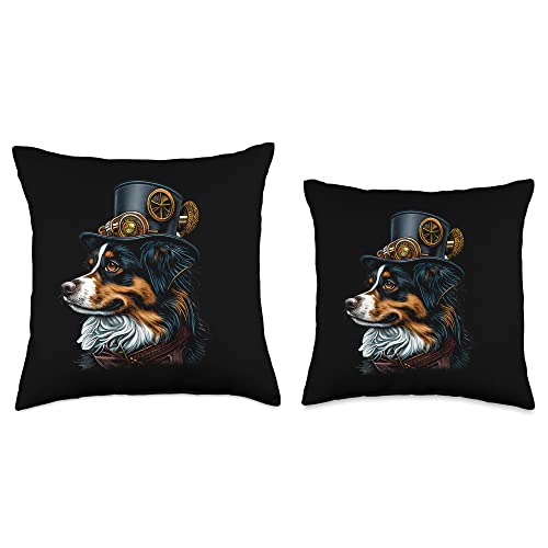 Australian Shepherd gifts for dog mom Gothic Steampunk Aussie Mini Australian Shepherd Throw Pillow, 18x18, Multicolor