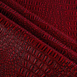 Alligator Fabric, Soft Textured Crocodile Vinyl Faux Leather, Gator Skin Embossed Upholstery DIY Craft and Clips Pleather Sheets – Individual 1 Yard Cut 36”x54” (Red/Black Print)