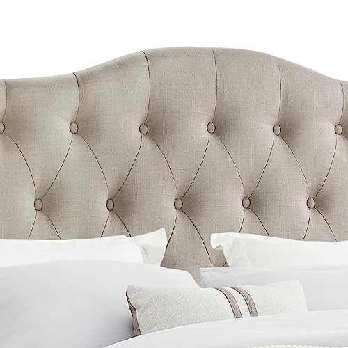 Rosevera Darax Linen Upholstered Headboard-Modern-Adjustable Height-Button Tufting,King,Linen Beige