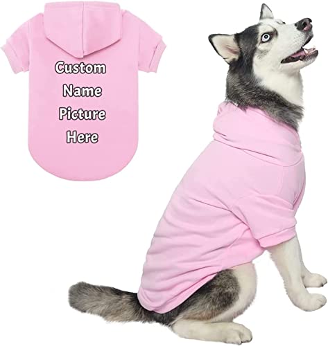 Custom Dog Hoodies with Name Photo Personalized Pet Warm Sweater Hoodies for Small Medium Dogs & Cat Puppy (Pink)