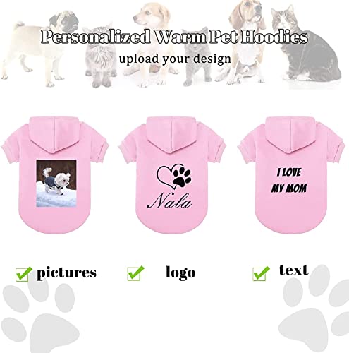 Custom Dog Hoodies with Name Photo Personalized Pet Warm Sweater Hoodies for Small Medium Dogs & Cat Puppy (Pink)