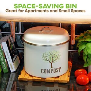 Third Rock - 1.0 Gallon Modern Kitchen Compost Bin - Beige - with 3 Years Supply of Charcoal Filter Replacements